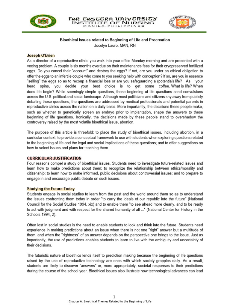 Bioethics Education for Students | PDF | Love | Bioethics