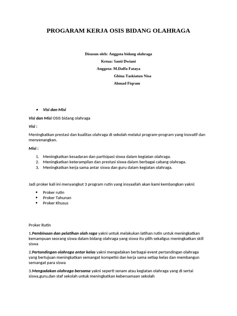 Proker OSIS Bidang Olahraga Tahun 2025-2026 | PDF