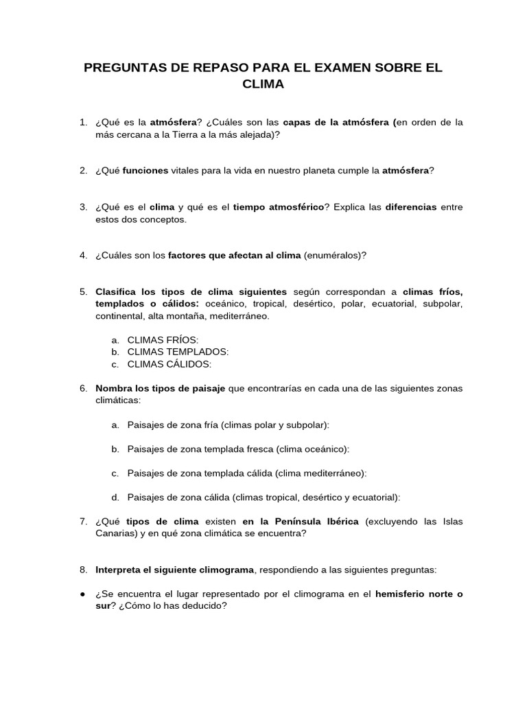 Preguntas Clave sobre Clima y Atmósfera | PDF | Clima | Clima oceánico