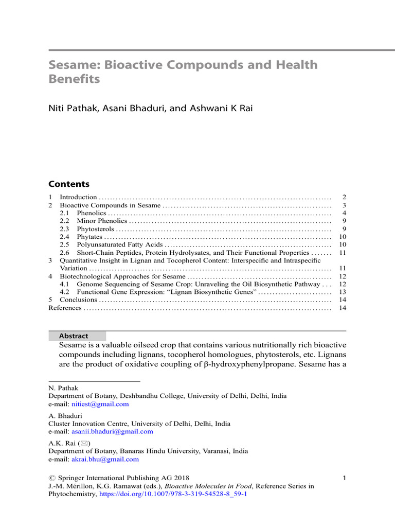 Sesame Bioactives: Health Insights | PDF | Antioxidant | Vitamin E