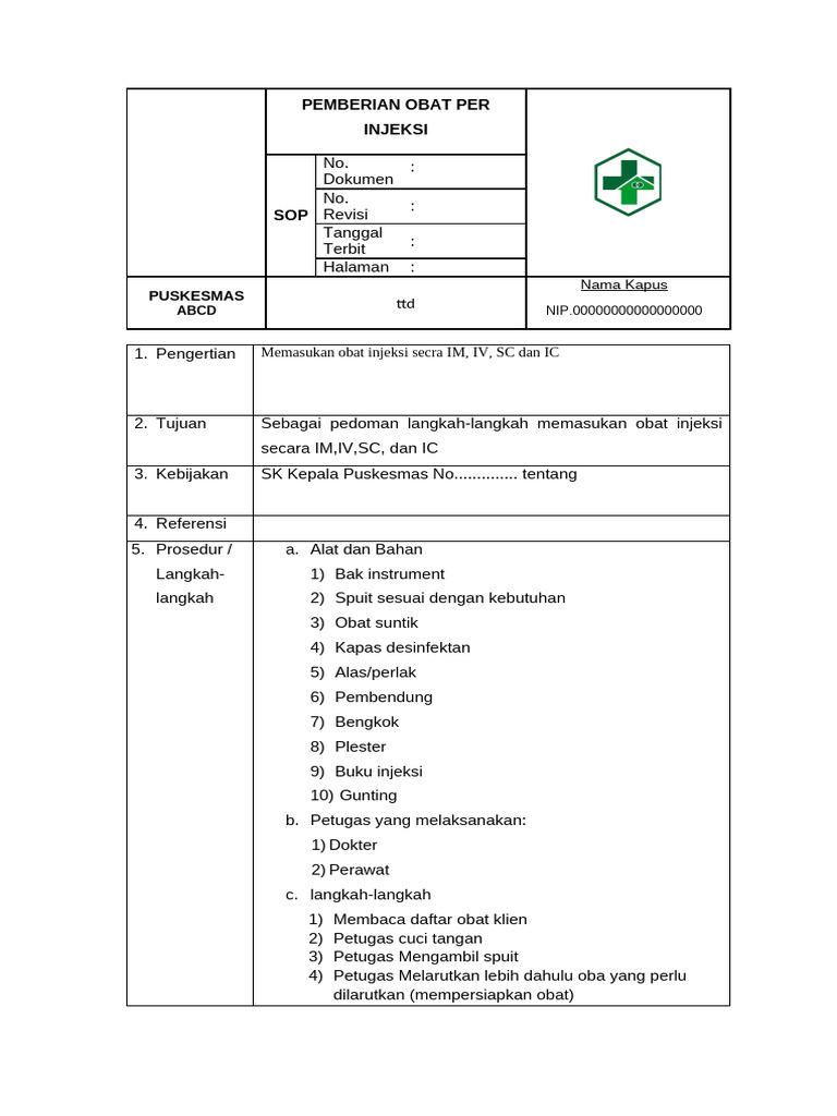 Sop Pemberian Obat Per Injeksi | PDF