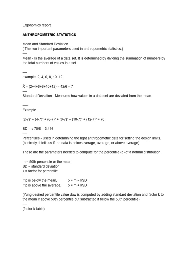 Ergonomics Report | PDF | Standard Deviation | Mean
