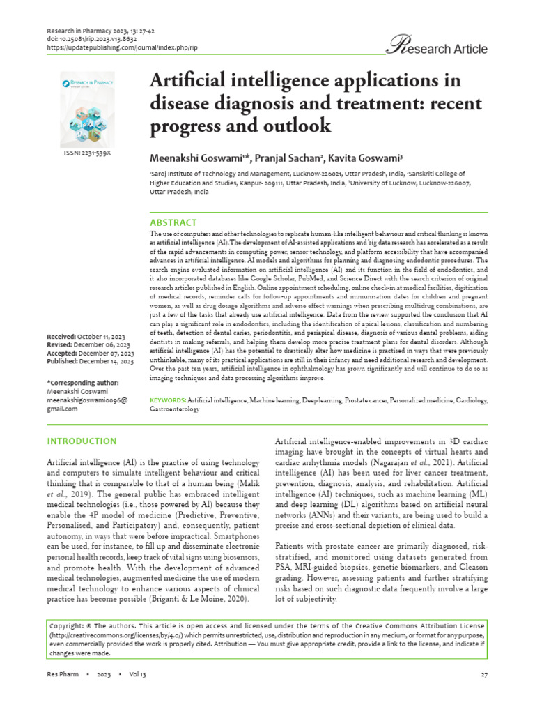 Artificial Intelligence Applications in Disease Di | PDF
