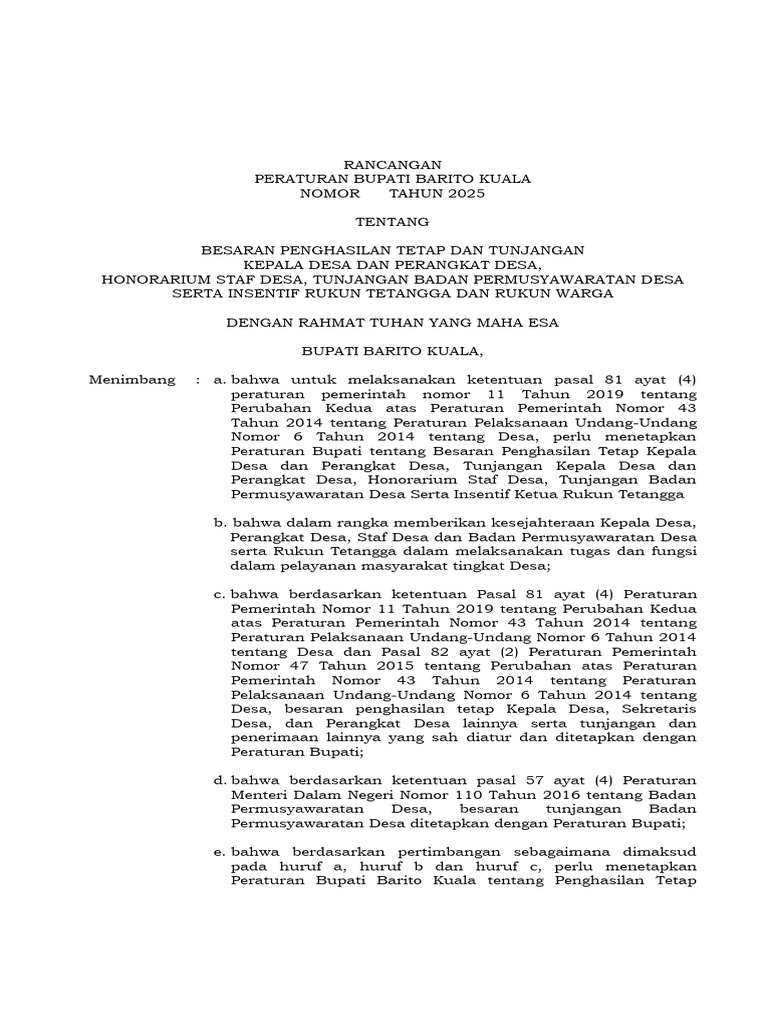 Rancangan Perbup Siltap 2025 | PDF