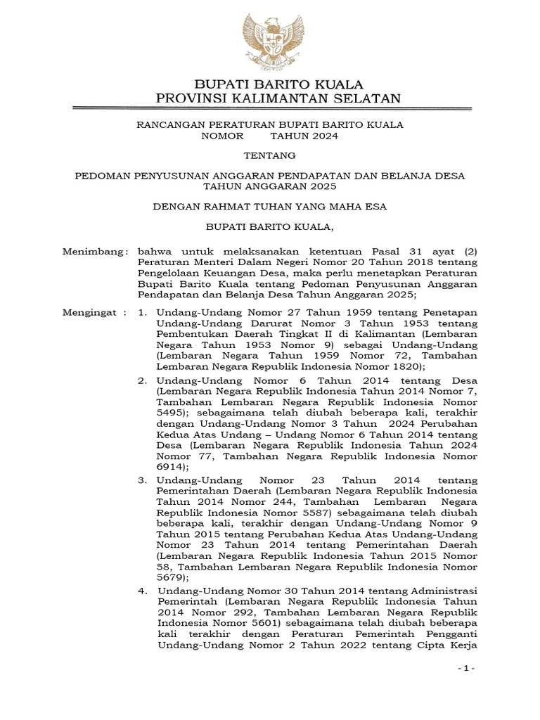 RANCANGAN PERBUP APBDESA 2025 (2) Baru | PDF