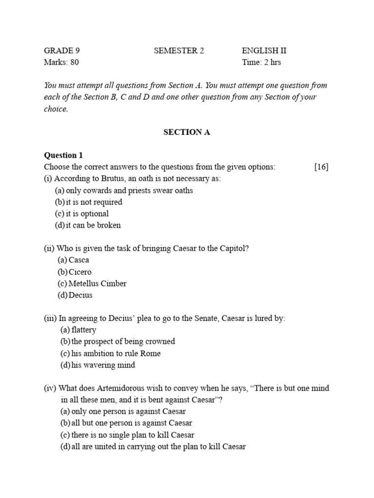 Sem 2_Practice Paper | PDF | Julius Caesar