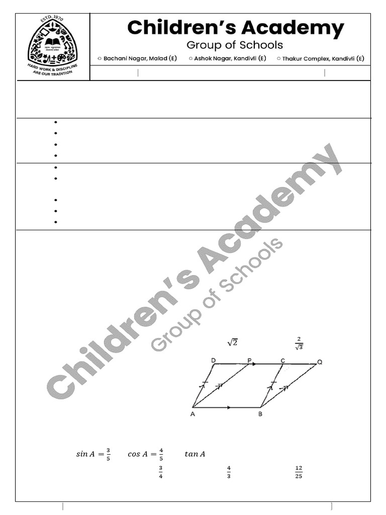 G9-1st Sem 2 Math 2022-23 Final | PDF | Area | Triangle