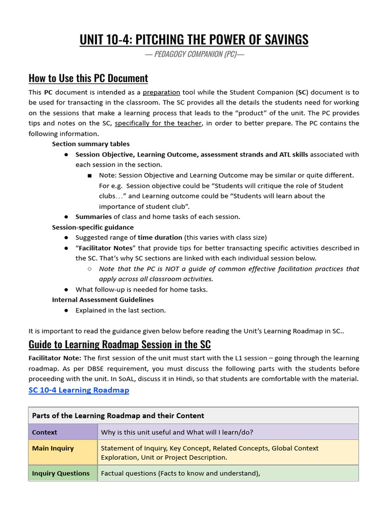B. Pedagogy Companion Unit 10-4 | PDF | Learning | Goal