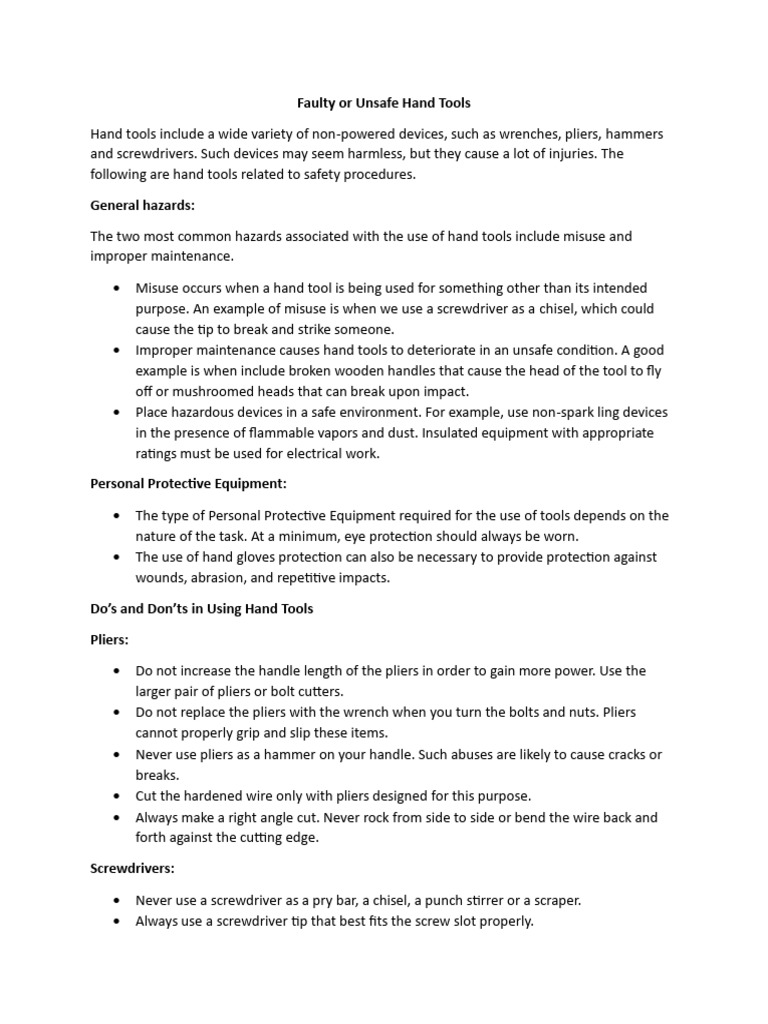Module 2 Faulty or Unsafe Hand Tools | PDF | Blade | Knife
