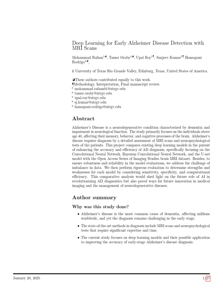 Deep Learning For Early Alzheimer Disease Detection With Mri Scans ...