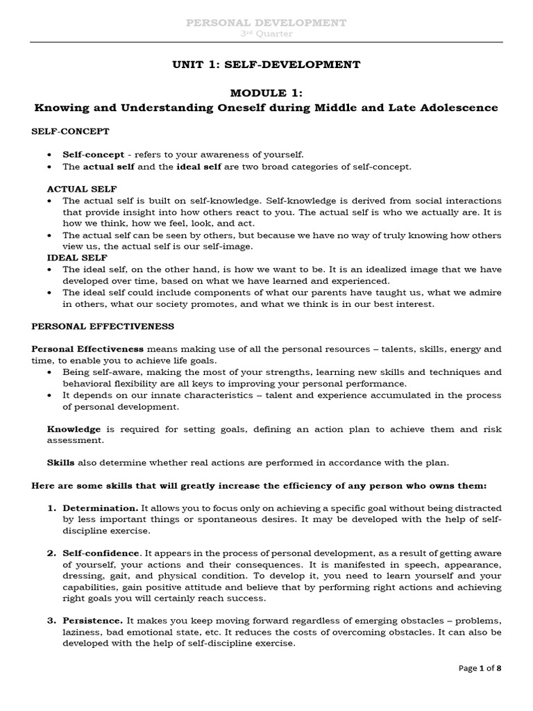 3rd Quarter Personal Development UNIT 1 Module 1 4 | PDF | Adolescence | Mind
