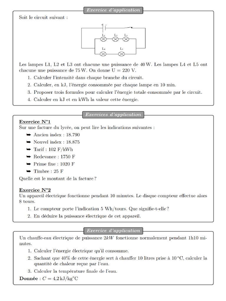 Exercices Energie 3ème Pdf