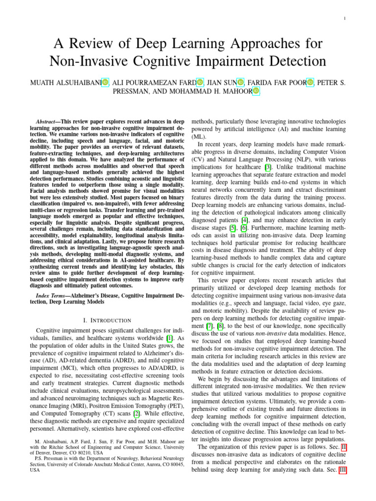 A Review of Deep Learning Approaches for Non-Invasive Cognitive Impairment Detection | PDF ...