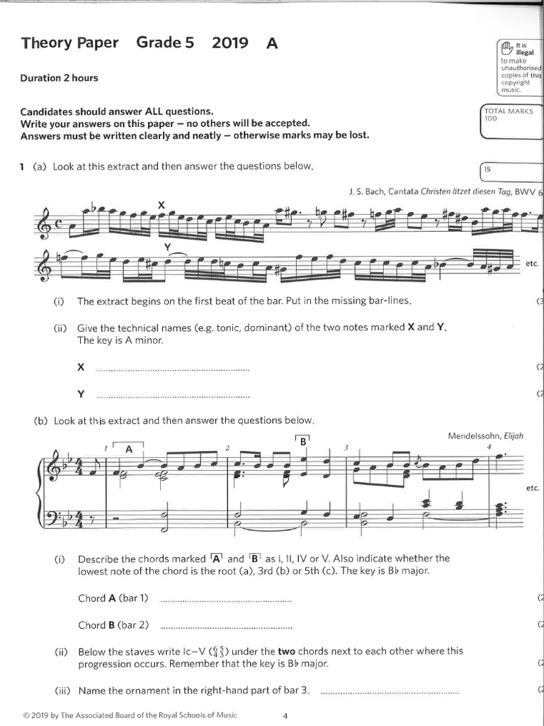 ABRSM Music Theory Practice Papers 2019 Grade 5 - A | PDF