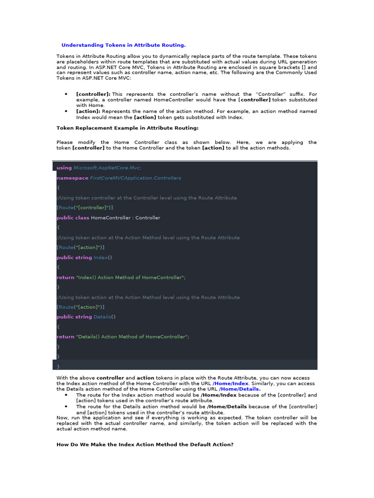 ASP.NET Core Attribute Routing Tokens | PDF | Routing | Computer Programming