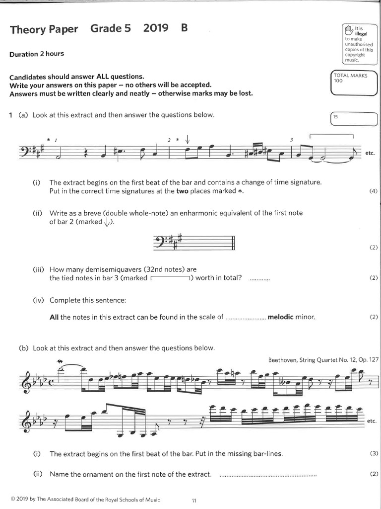 ABRSM Music Theory Practice Papers 2019 Grade 5 - B | PDF