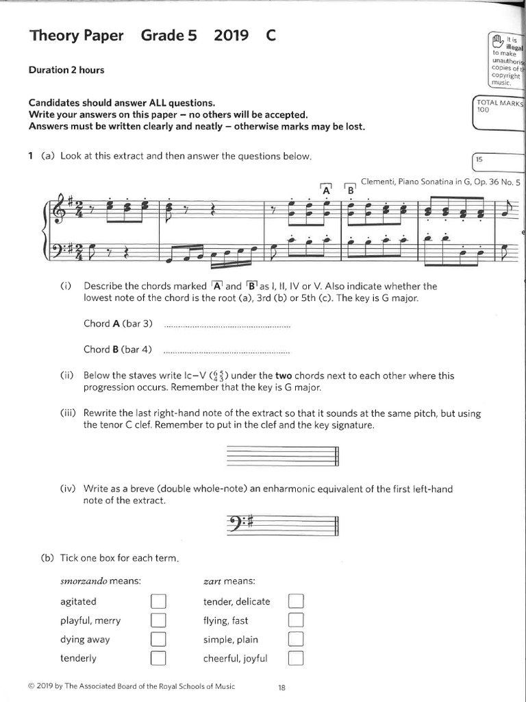 ABRSM Music Theory Practice Papers 2019 Grade 5 - C | PDF