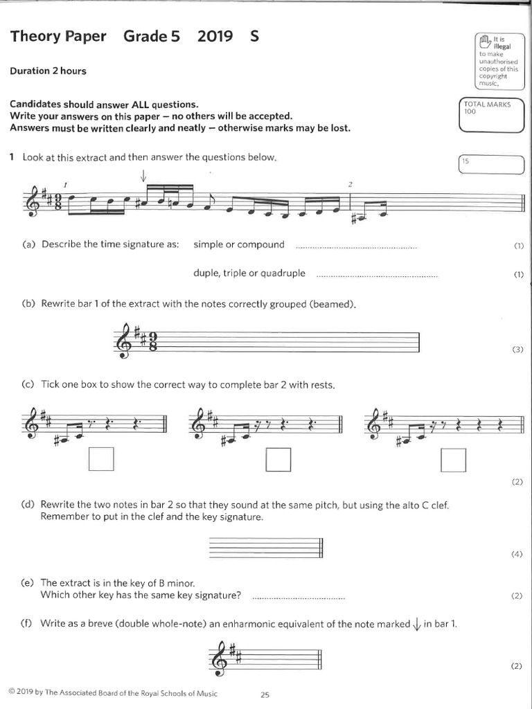 ABRSM Music Theory Practice Papers 2019 Grade 5 - S | PDF