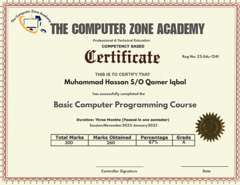 Hassan Qamer Programing Certficate | PDF