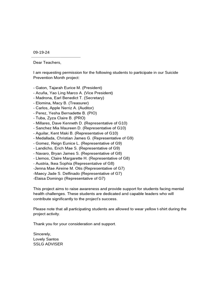 Excuse Letter For 09 19 24 | PDF