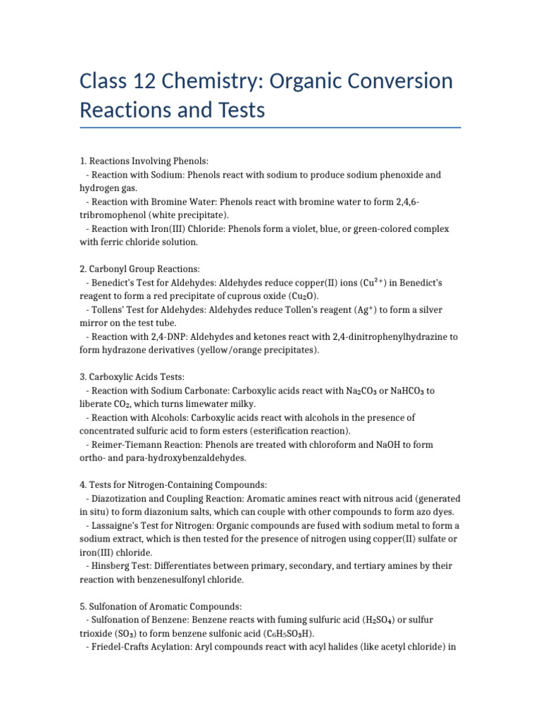 Organic Chemistry Reactions & Tests Guide | PDF | Ester | Amine