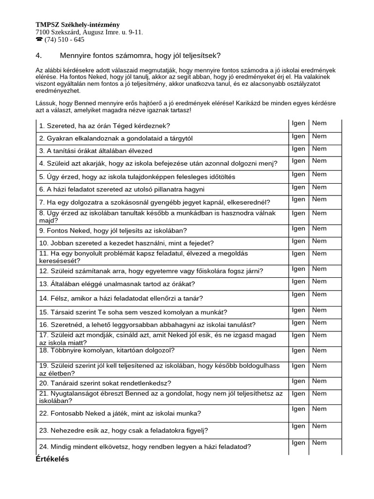 Mennyire Fontos Számomra, Hogy Jól Teljesítsek | PDF