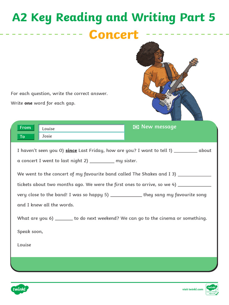 T e 1685437650 Esl A2 Key Reading and Writing Part 5 Worksheet Concert ...