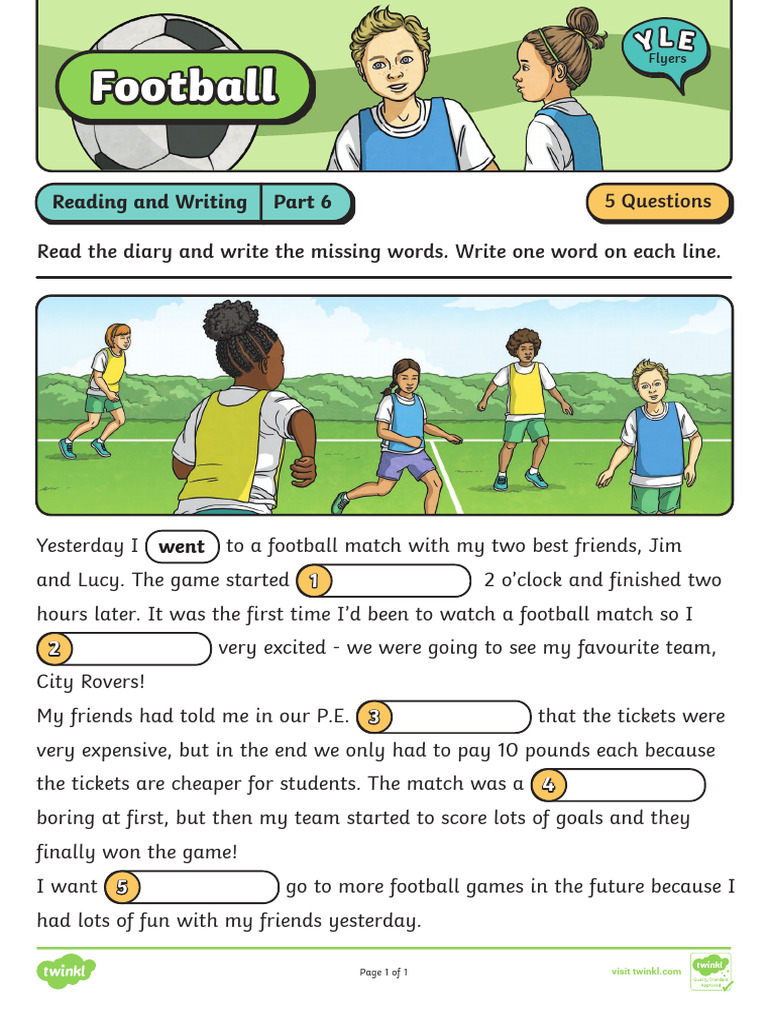 Football Match Diary Fill-in Exercise | PDF