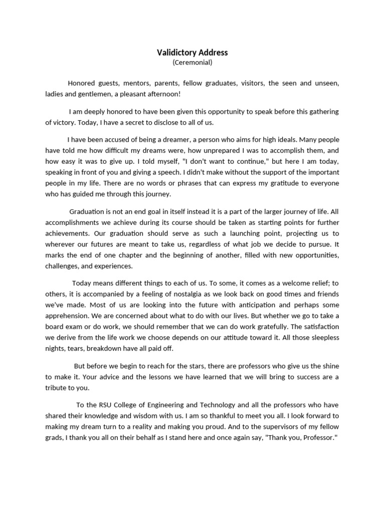 Valedictory Address (Ceremonial Speech) | PDF