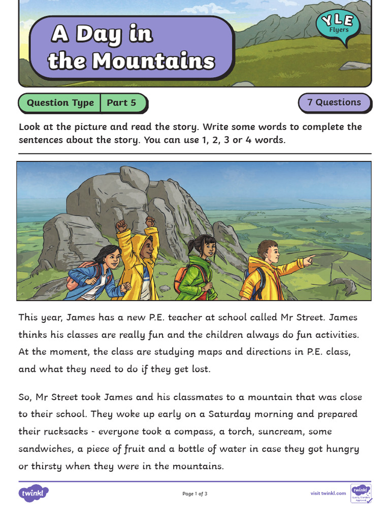 Flyers Reading: A Day in the Mountains | PDF
