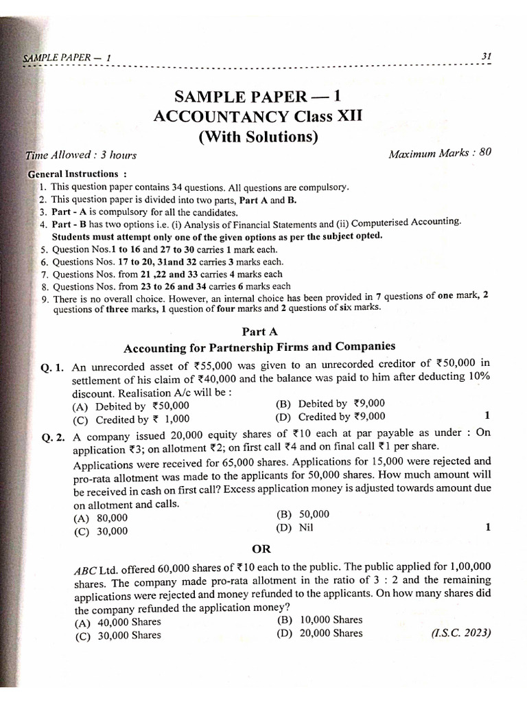 Sample Paper 1 - Questions | PDF