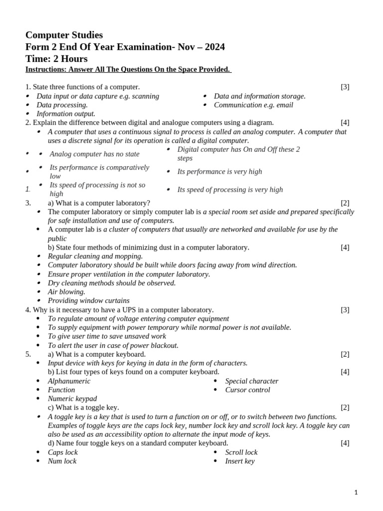 F2 Computer Studies 2024 MS | PDF | Spreadsheet | Computer Keyboard