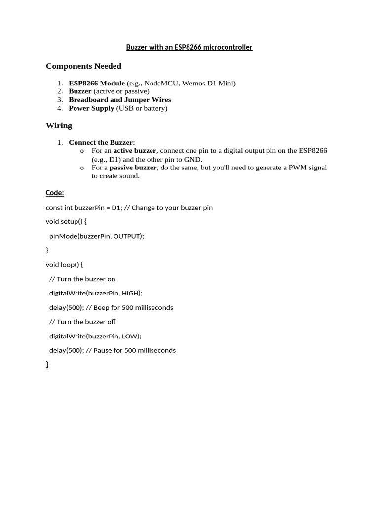 Buzzer With An ESP8266 | PDF