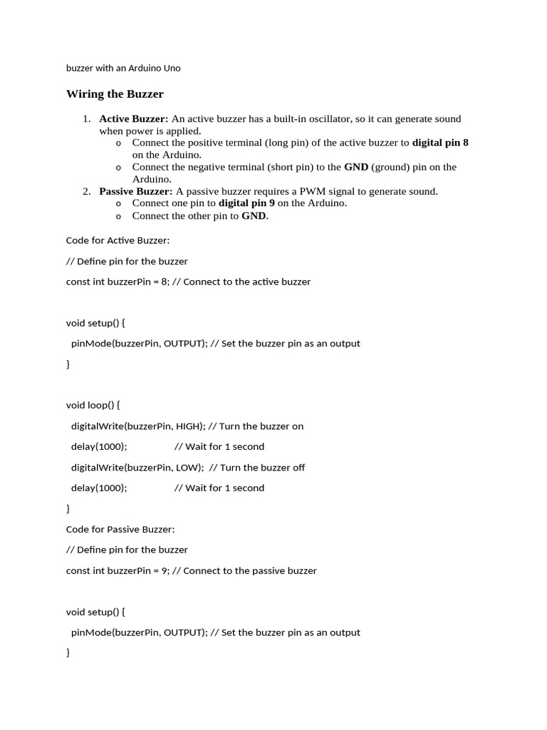 Buzzer With An Arduino Uno | PDF