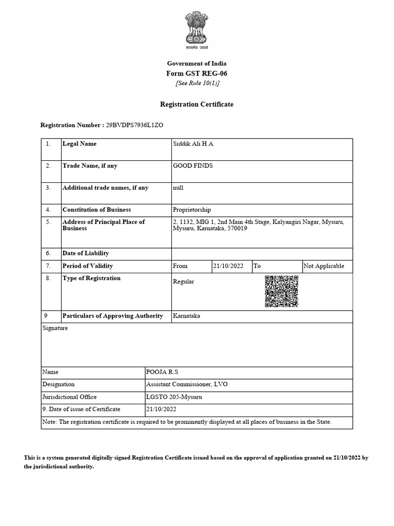 GST Registration Certificate | PDF | Civil Law (Common Law) | Business Law