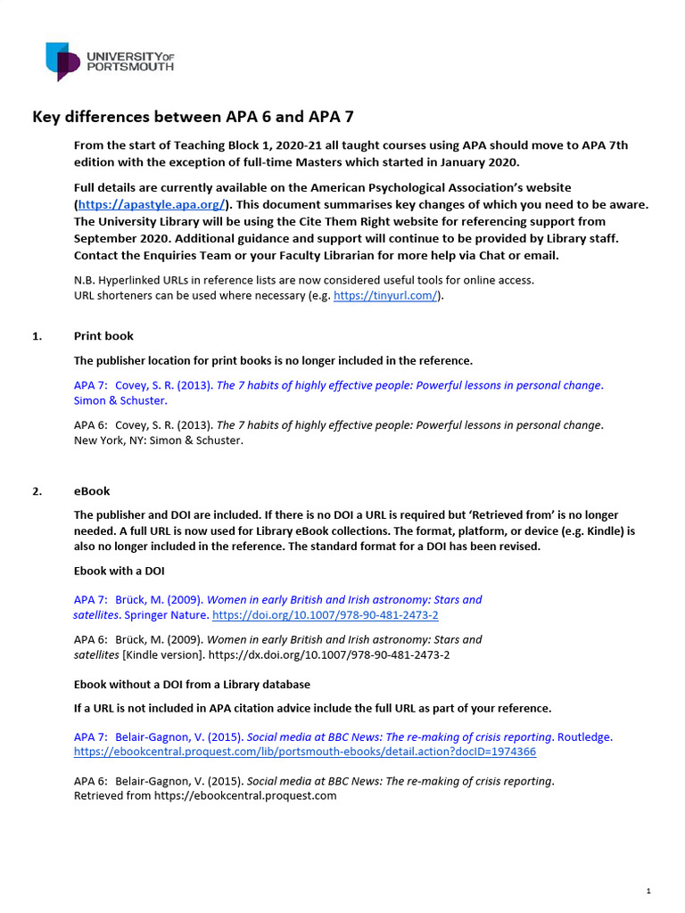 Key Changes from APA 6 to APA 7 | PDF