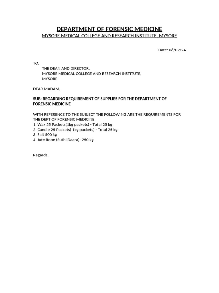 Forensic Medicine Supply Request | PDF