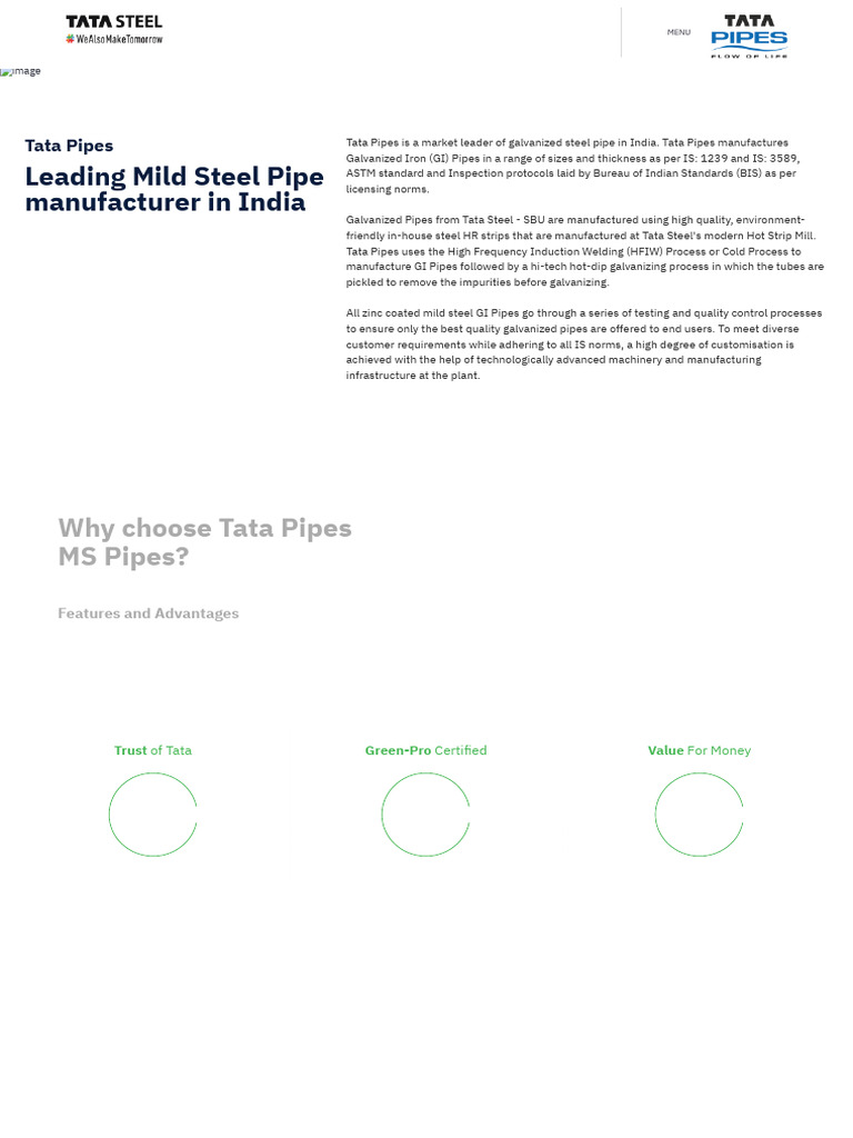 Tata Pipes: Leading GI Pipe Manufacturer | PDF | Pipe (Fluid Conveyance ...