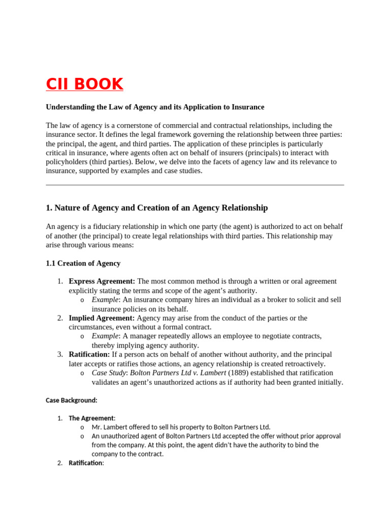 Law of Agency in Insurance Explained | PDF | Law Of Agency | Insurance