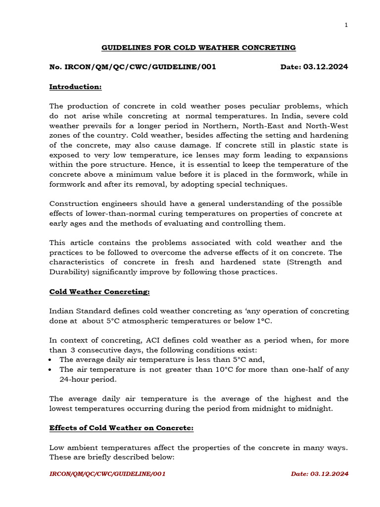 GUIDELINE FOR COLD WEATHER CONCRETING | PDF | Concrete | Strength Of ...