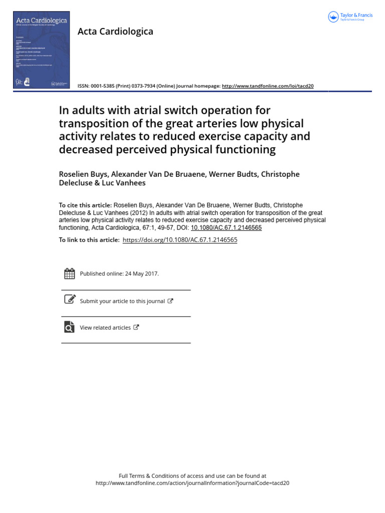In Adults With Atrial Switch Operation For Tga Low Physical Activity ...