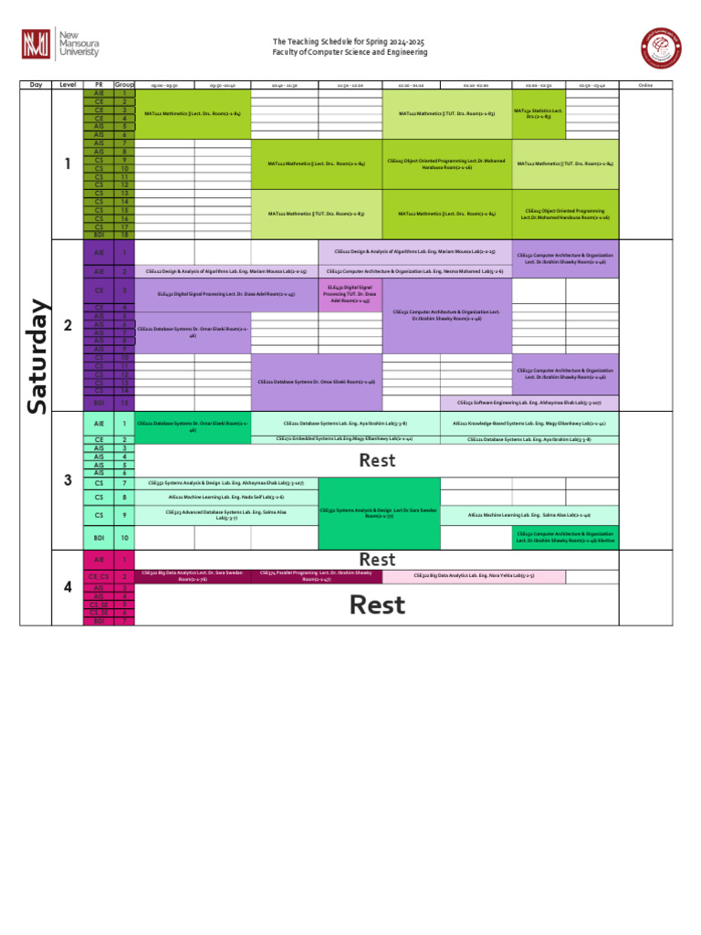Spring2024_2025 Schedule SA Version1-1 (2) | PDF | Computing | Applied Mathematics