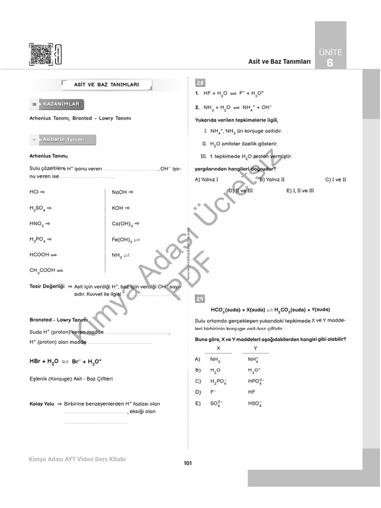 46. ASİT VE BAZ TANIMLARI | PDF