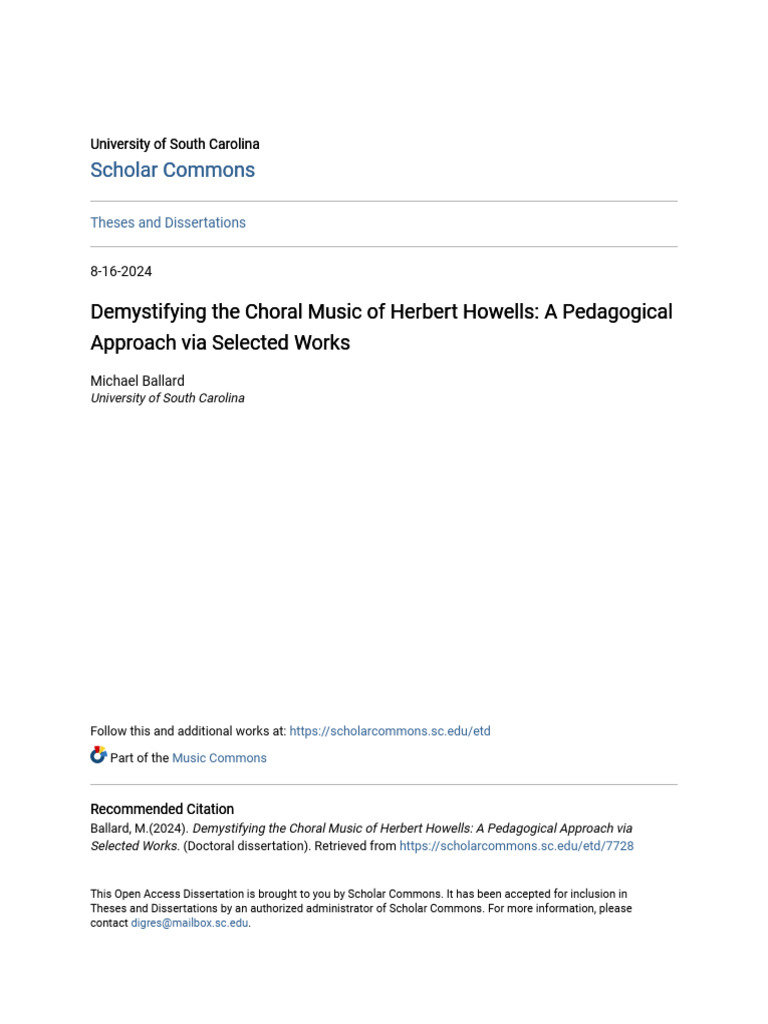 Demystifying The Choral Music of Herbert Howells - A Pedagogical A ...