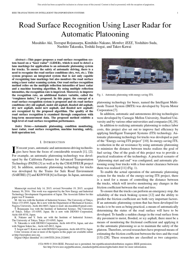 Road Surface Recognition Using Laser Radar For Automatic Platoon | PDF | Lidar | Radar
