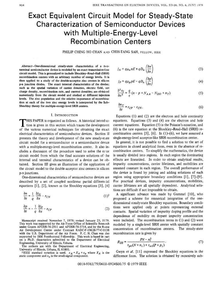 Exact Equivalent Circuit Model For Steady-State Characterization of Semiconductor Devices With ...