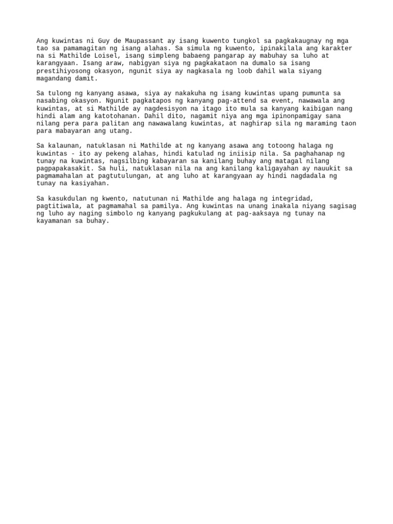 Ang Kuwintas Ni Guy de Maupassant A | PDF