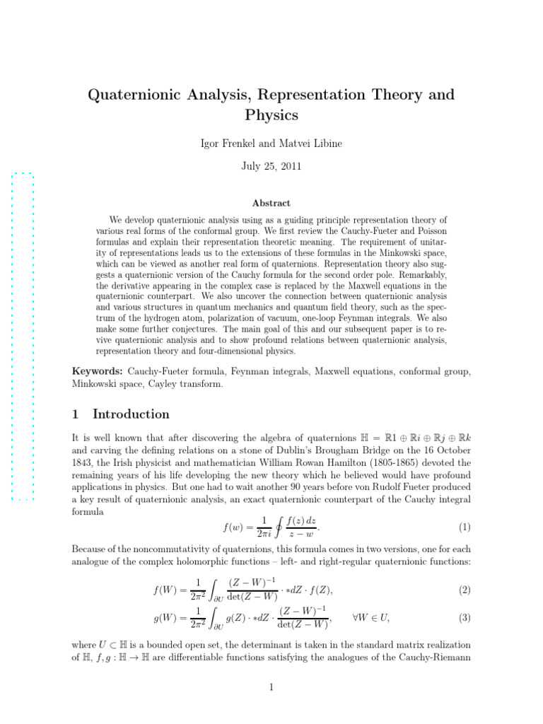 Quaternionic Analysis in Physics | PDF | Representation Theory ...