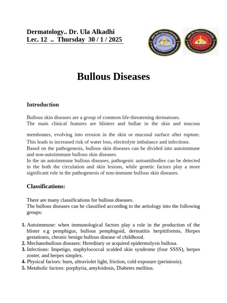 Overview of Bullous Skin Diseases | PDF | Human Diseases And Disorders ...