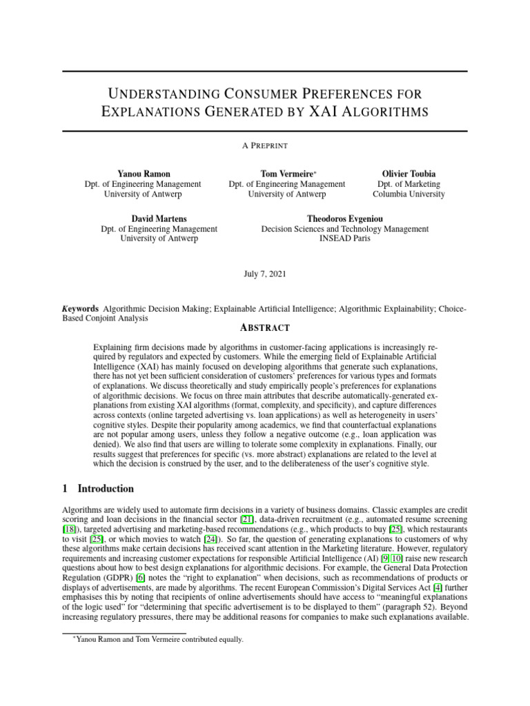 Understanding Consumer Preferences for Explanations Generated by Xai Algorithms | PDF ...